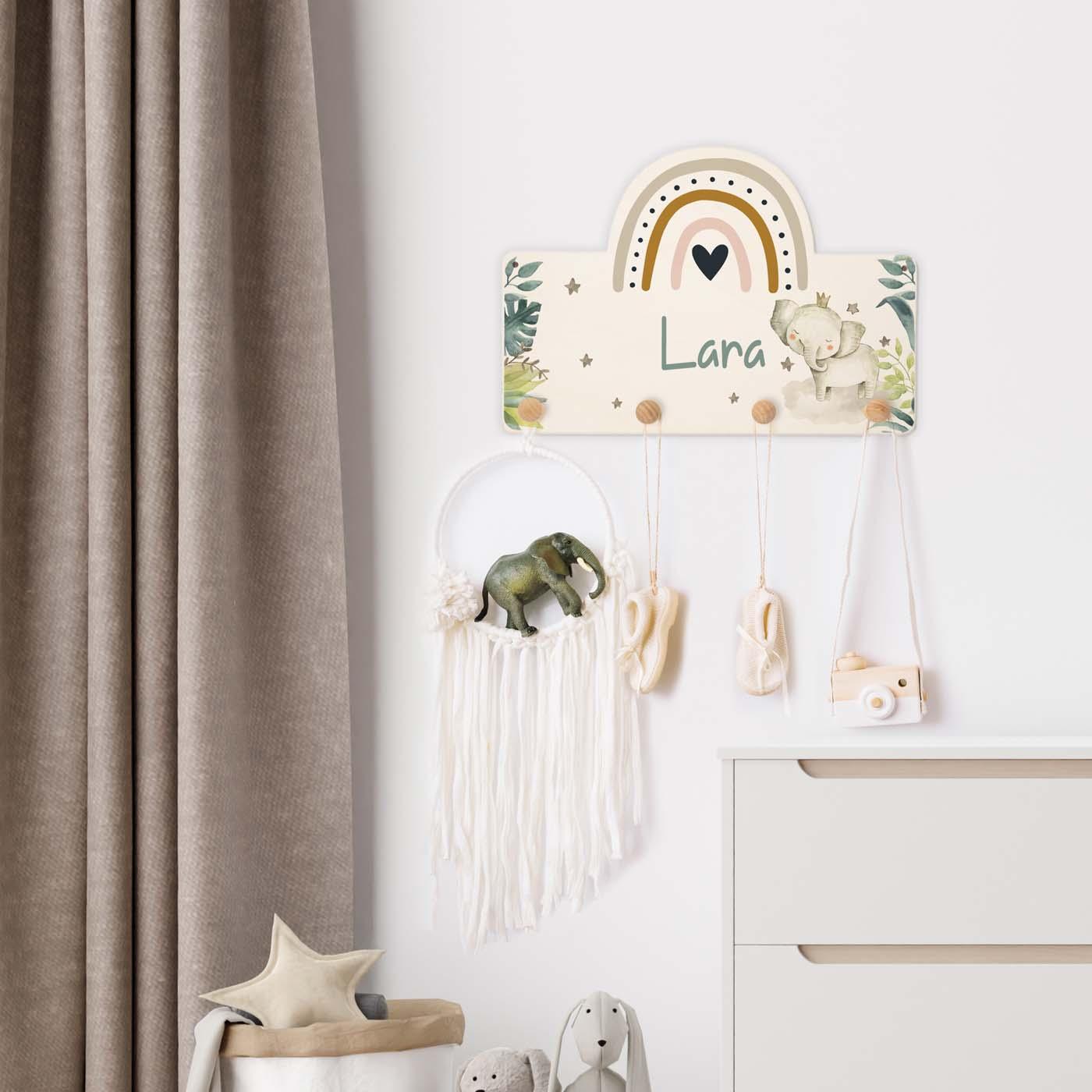 Kindergarderobe Holz personalisiert - Elefant